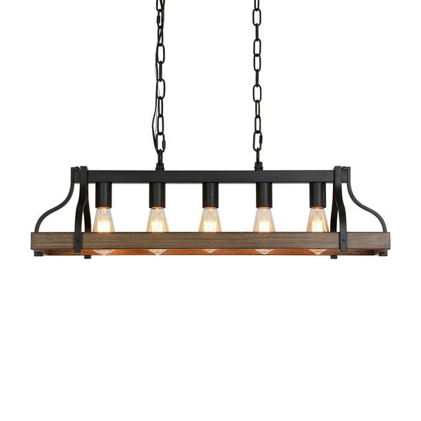 Q&S Rustic Kitchen Island Linear Chandelier, Farmhouse Light Black ...