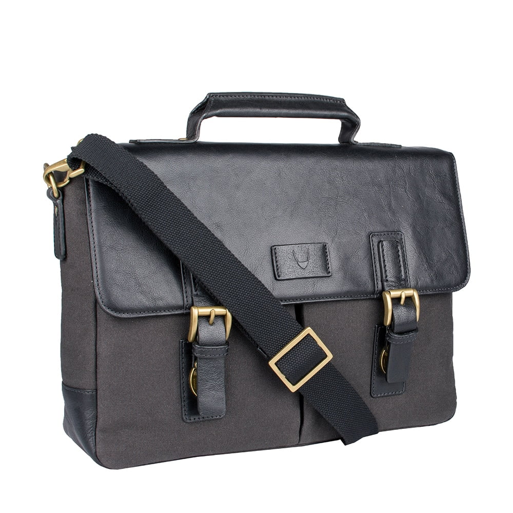 Hidesign Bedouin Medium Canvas and Leather Messenger Briefcase Black ...