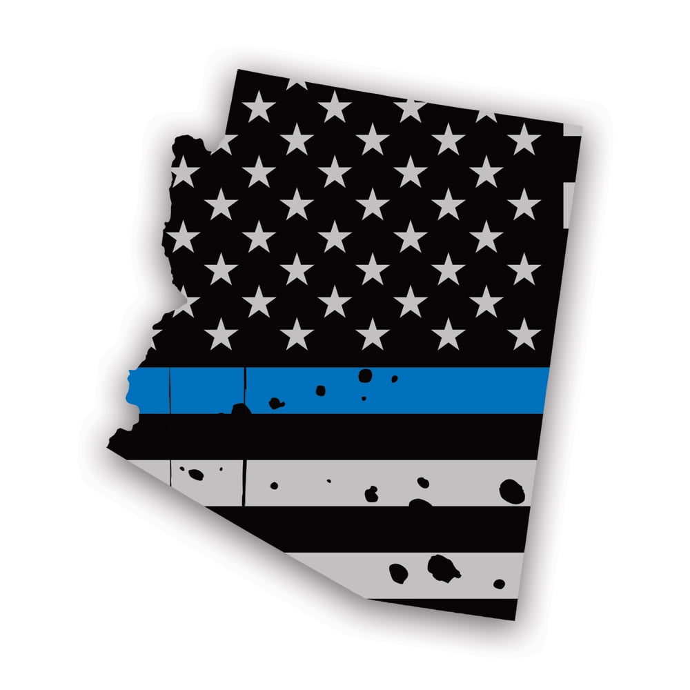 Distressed Arizona State Shaped Subdued US Flag Thin Blue Line Sticker ...
