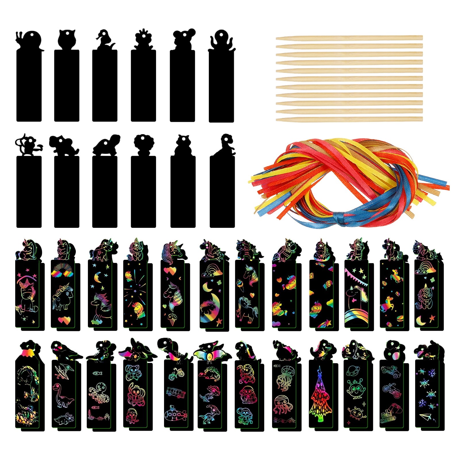 HEQUSIGNS 60 Pcs Animal Scratch Art Bookmark, Magic Rainbow Painting ...
