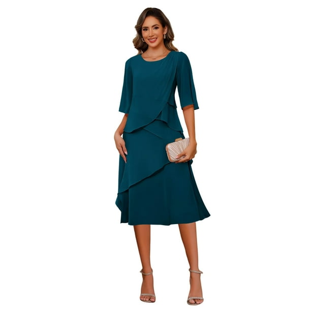 Vestido Miao Duo, largo hasta el té, para madre de la novia, chifón ...