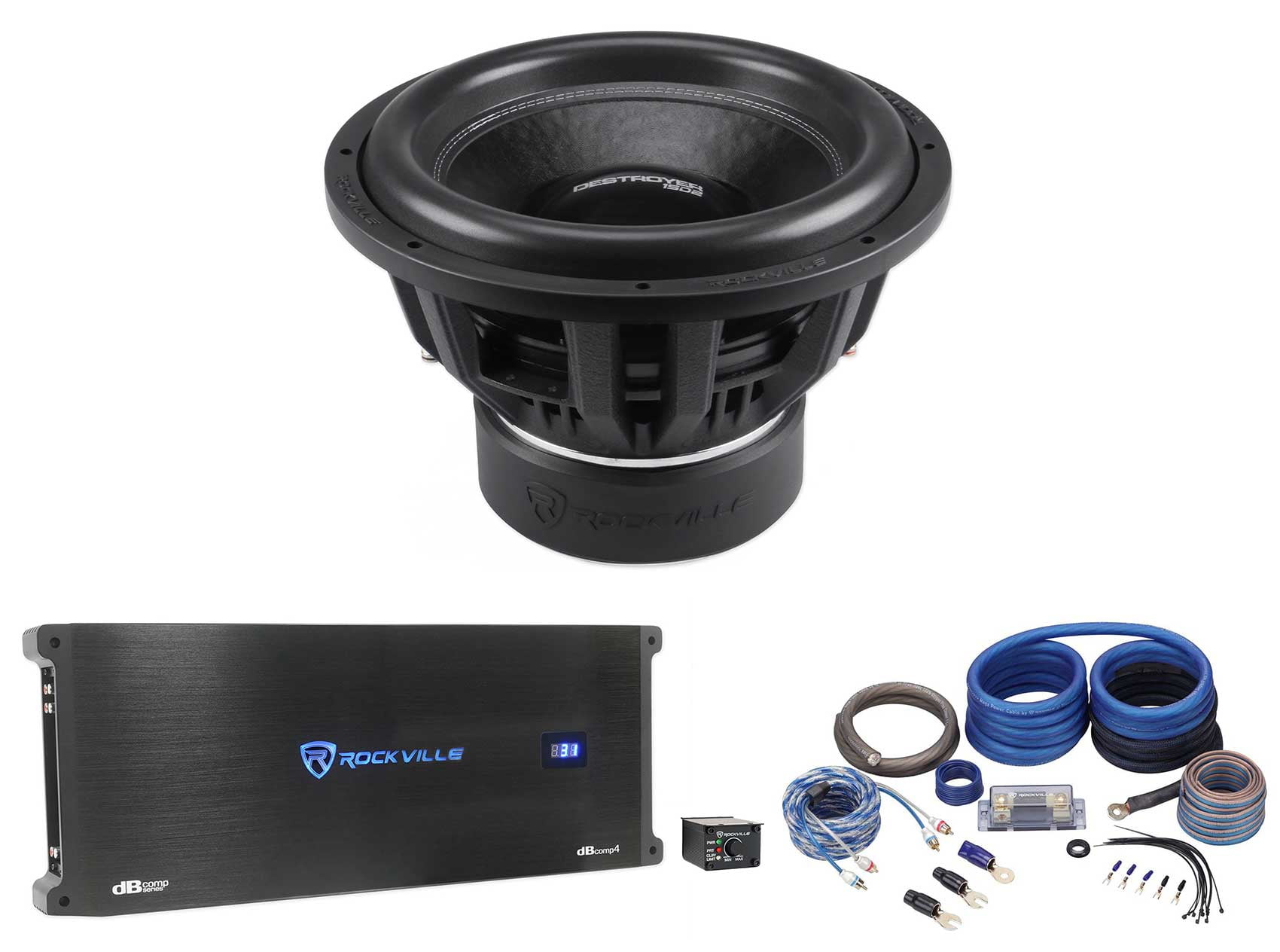 Rockville Destroyer 15D2 15 inch Competition Car Subwoofer+Mono ...