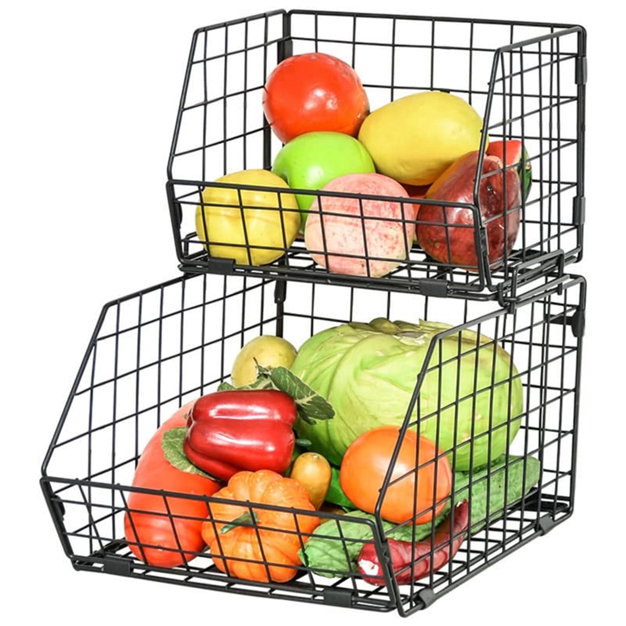Cathoe Fruit Vegetable Basket Stackable Foldable Metal Kitchen ...