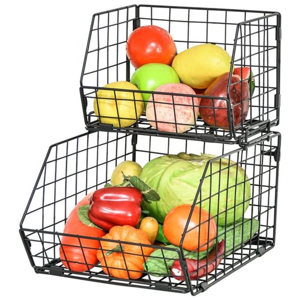 Cathoe Fruit Vegetable Basket Stackable Foldable Metal Kitchen ...