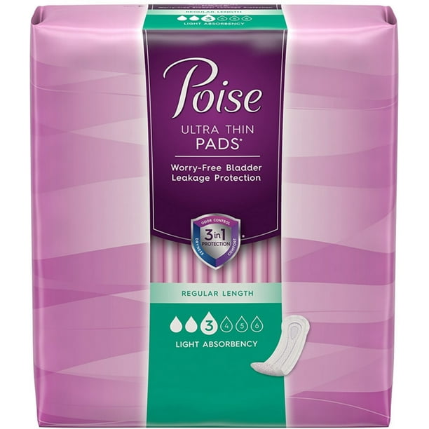 Poise Ultra Thins Light Absorbency Pads, Regular Length 30 ea (Pack of ...