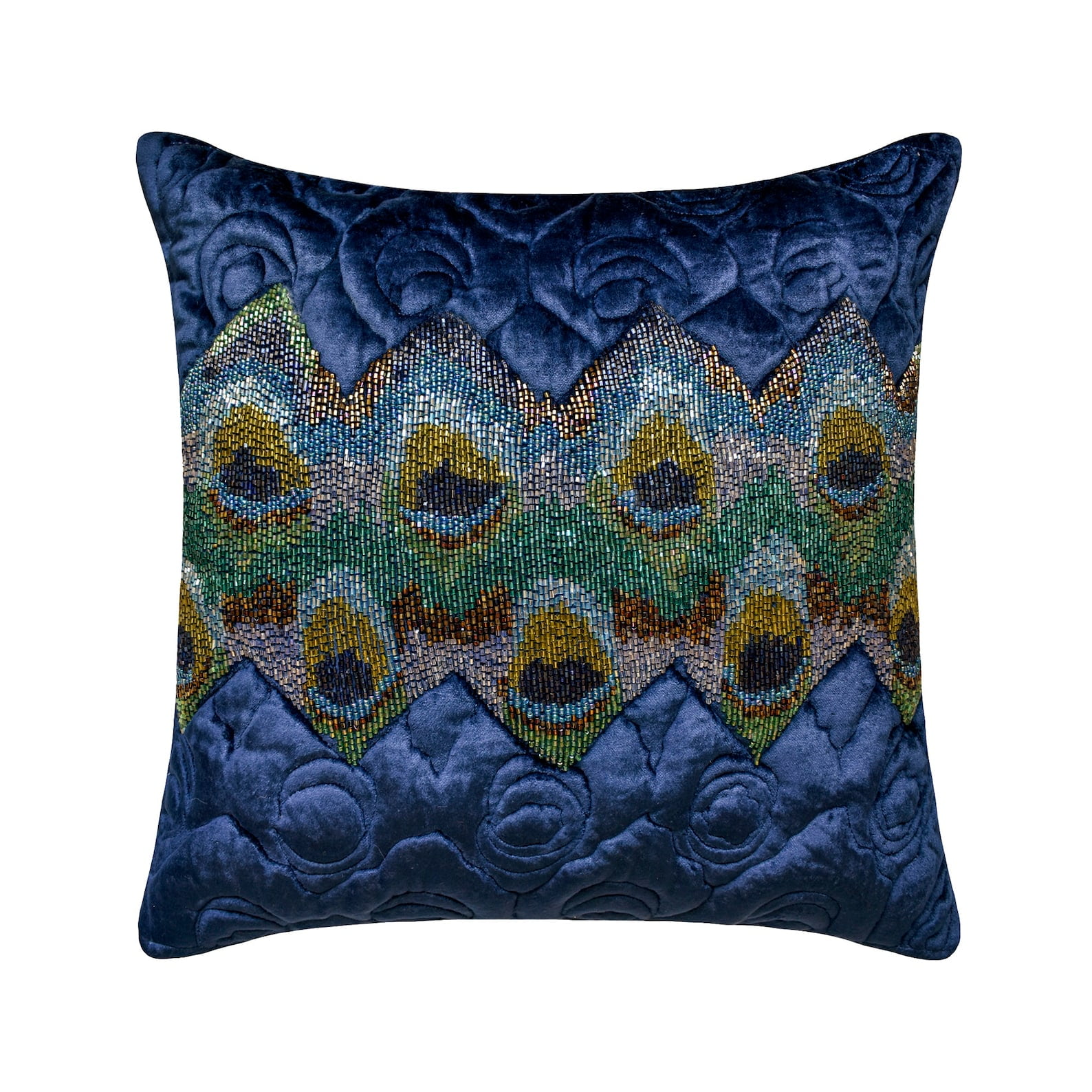 Decorative Blue 16"x16" (40x40 cm) Pillow Covers, Velvet Quilted, Bead ...