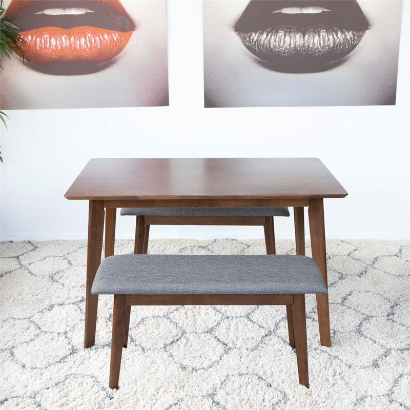 Allora Mid Century Modern 3 Piece Dining Set with Bench in Walnut ...