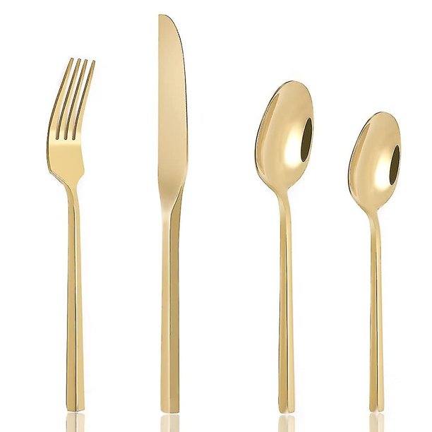 Gold Cutlery Set Hexagonal Handle Stainless Steel Flatware Set Service ...