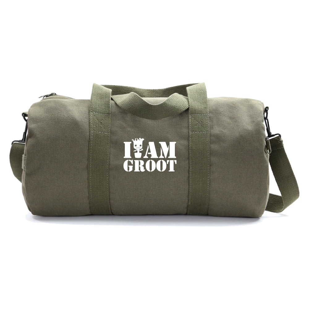 Grab A Smile I Am Groot Heavyweight Canvas Duffel Bag, Olive & White ...