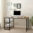 Computer Desk Home Office Desk with 2 Tiers Shelves Rustic Dark Brown ...