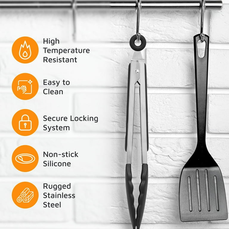 Non-stick Kitchen Utensils 3-Piece Stainless Steel Kitchen Tongs Set ...