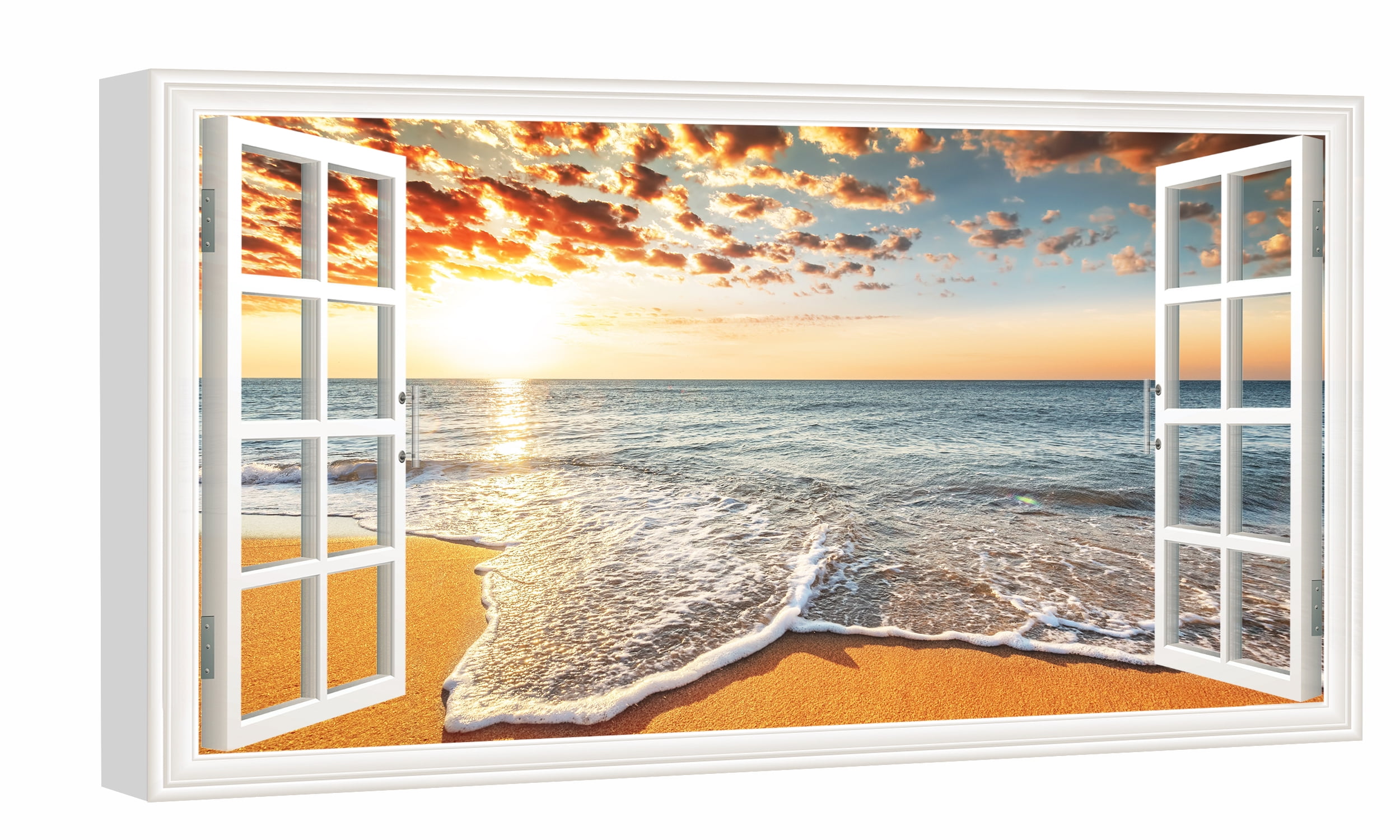 Window View of Wave Coming To Shore Beach Canvs Art Fake Open Window ...