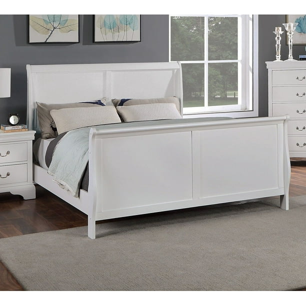 White Color Wooden Bedroom Furniture 1pc Queen Size Bed Contemporary ...