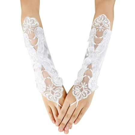 JISEN Women Banquet Party Fingerless Elegant Lace Embroidered Bridal ...