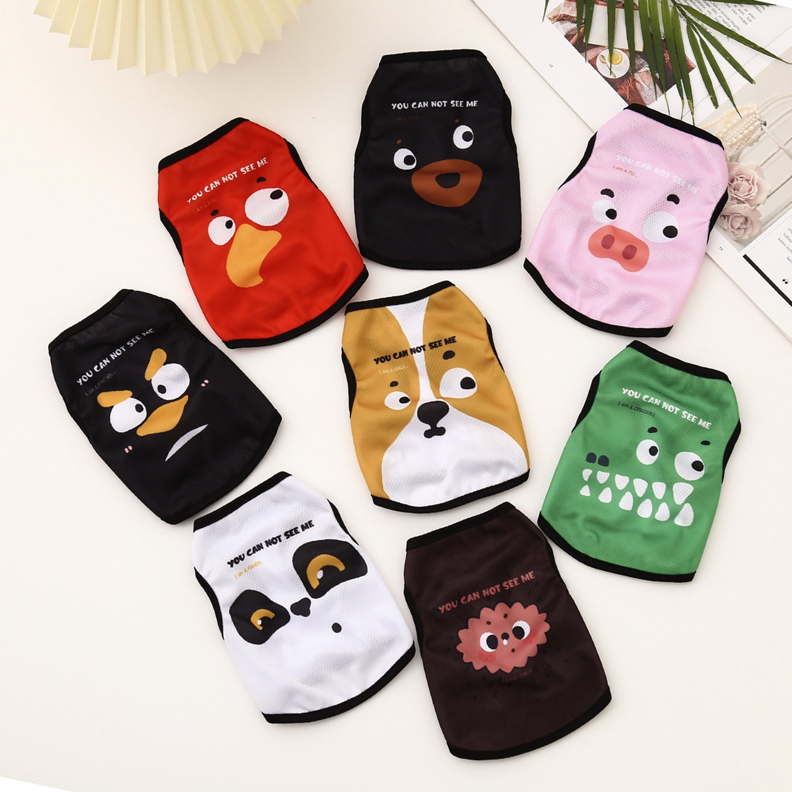 kiskick Pet Vest Round Neck Sleeveless Cartoon Print Cat Dog Vest ...