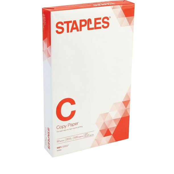 Staples 8.5" x 14" Copy Paper 20 lbs 92 Brightness 500/RM (127035/08635 ...