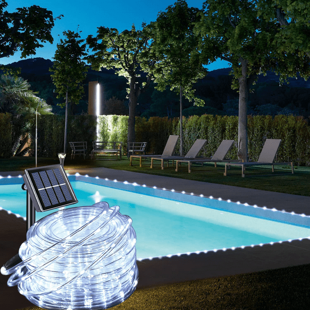 JUHEFA Solar Rope Lights 33FT 100LED for Pool, 8 Modes Outdoor ...