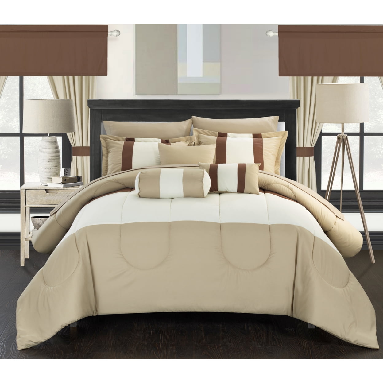 Chic Home 20 Piece Wanstead Complete pieced color block bedding, sheets ...