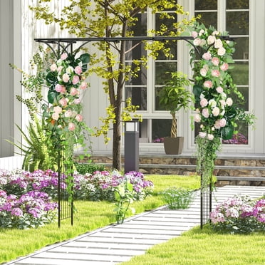 DecMode 91" Indoor Outdoor Arched Black Metal Garden Arbor with Lattice ...