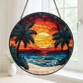 Coastal Sunset Glass Ornament Window Decor, Tropical Beach Hanging Art ...