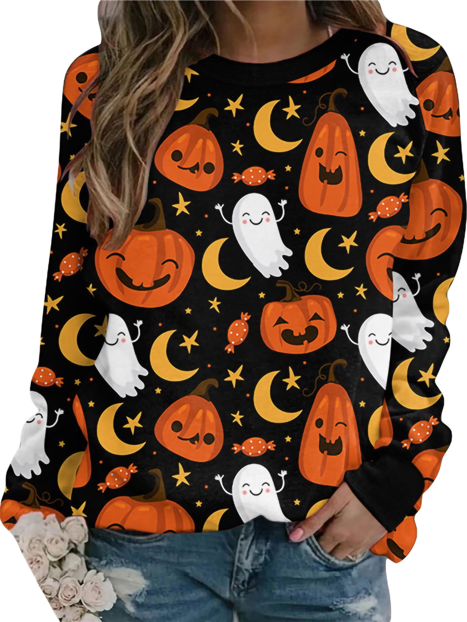 Sunisery Women's Halloween Graphic Sweatshirts, Cute Kawaii Ghost ...