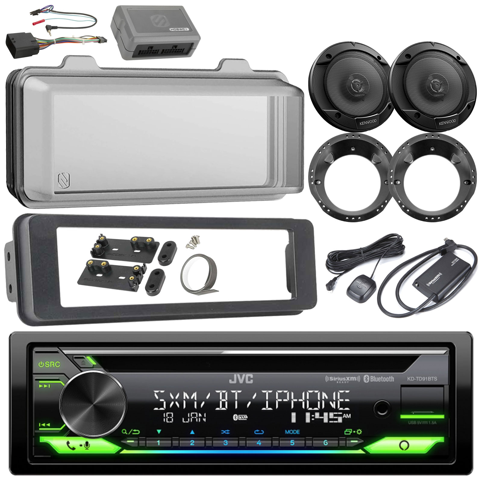 JVC KD-TD91BTS Single DIN CD Player Bluetooth USB AUX AM/FM Receiver Bundle with 2x 6.5 ...
