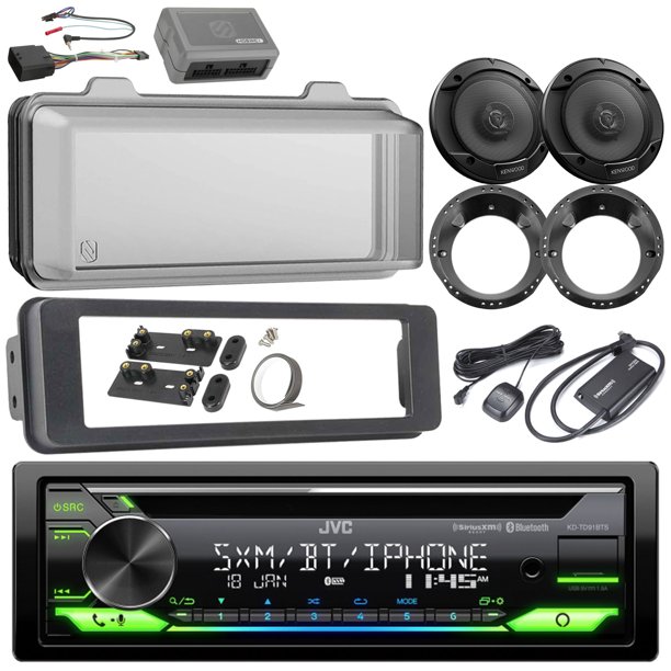JVC KD-TD91BTS Single DIN CD Player Bluetooth USB AUX AM/FM Receiver Bundle with 2x 6.5 ...