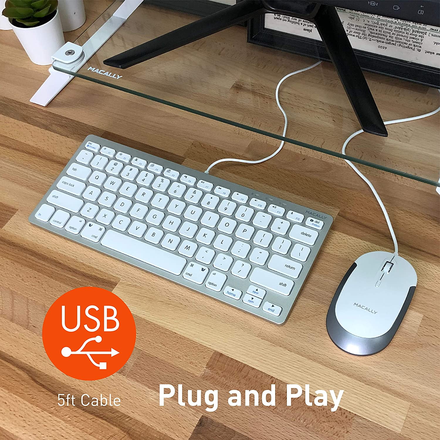 Macally Mini USB Wired Keyboard & Mouse Combo for Mac, PC Macally Mini USB Wired Keyboard & Mouse Combo for Mac, PC