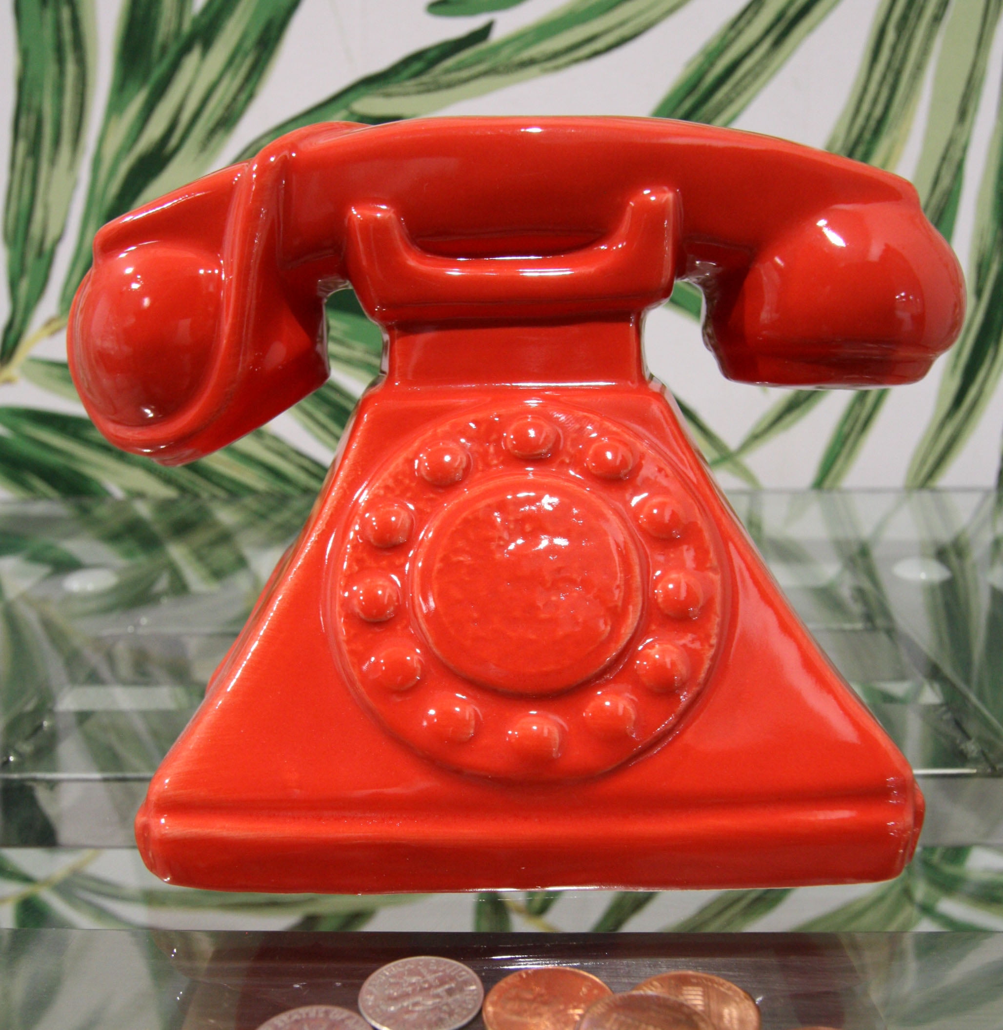 Vintage Nostalgia Red Rotary Telephone 7"L Money Coin Piggy Bank Decor ...