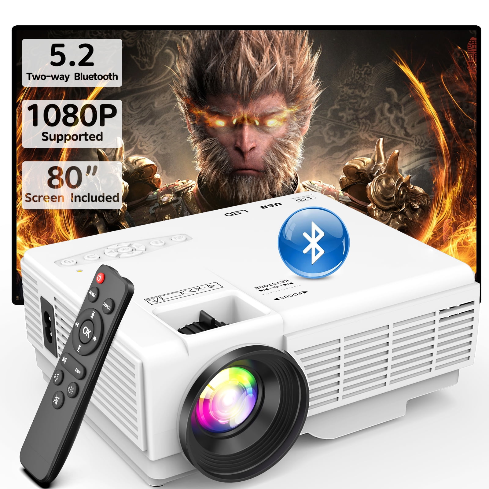 GCZ Mini Portable Movie Projector with Bluetooth 5.2, 7500LM Full HD ...
