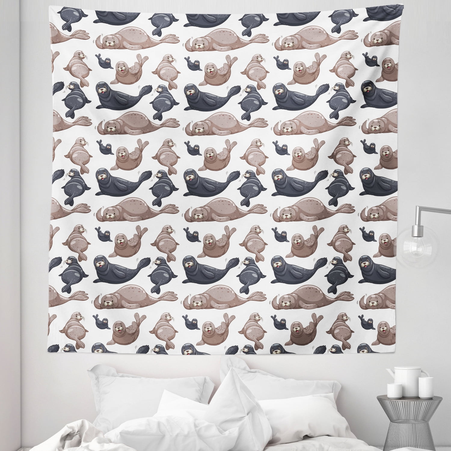 Exotic Tapestry, Seals Illustration Sea Lion Exotic Tropical Comic ...
