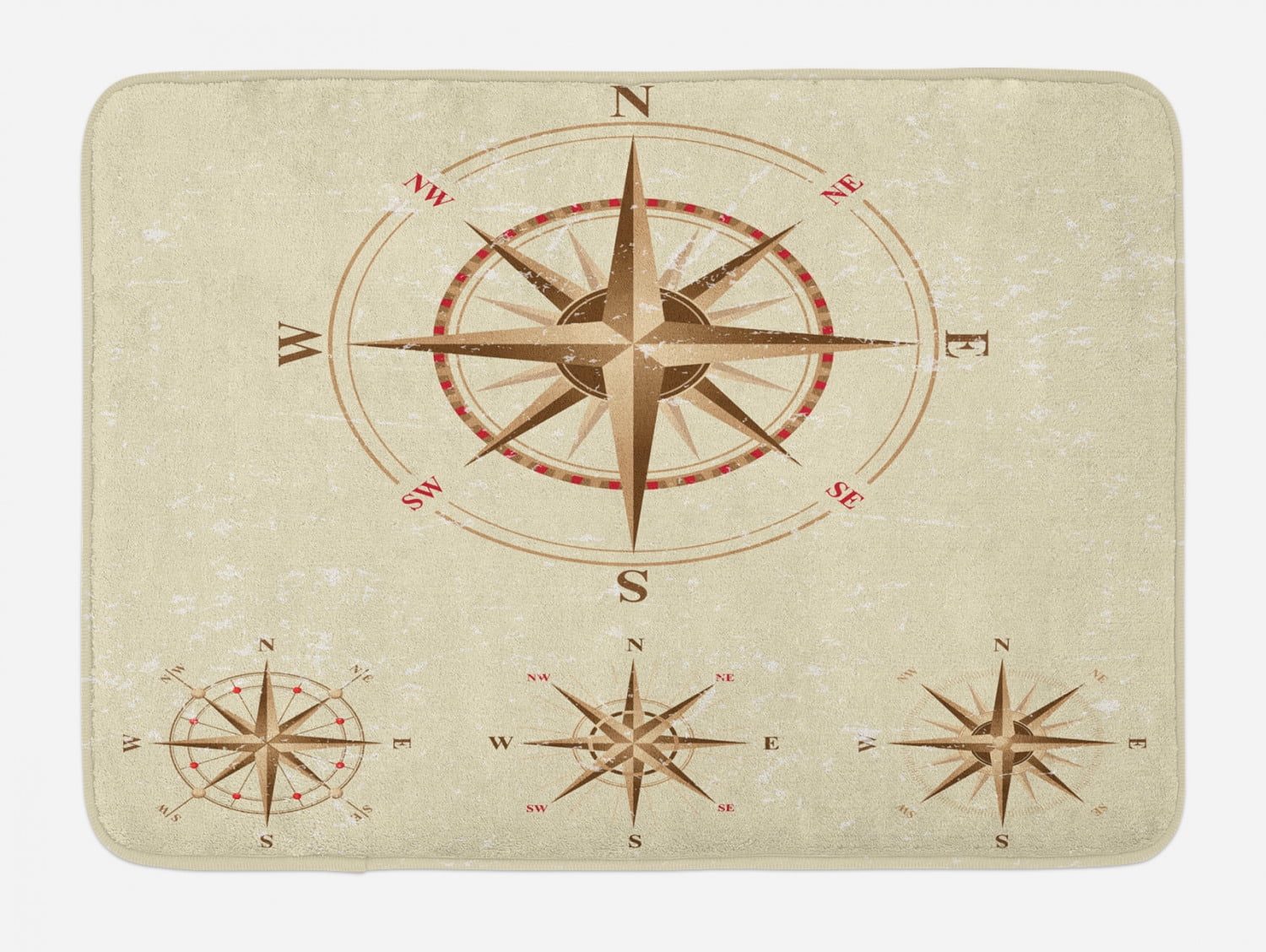 Compass Bath Mat, Four Different Compasses in Retro Colors Discovery ...