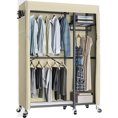 HTWO P2 Rolling Garment Rack Free standing Open Wardrobe Closet ...