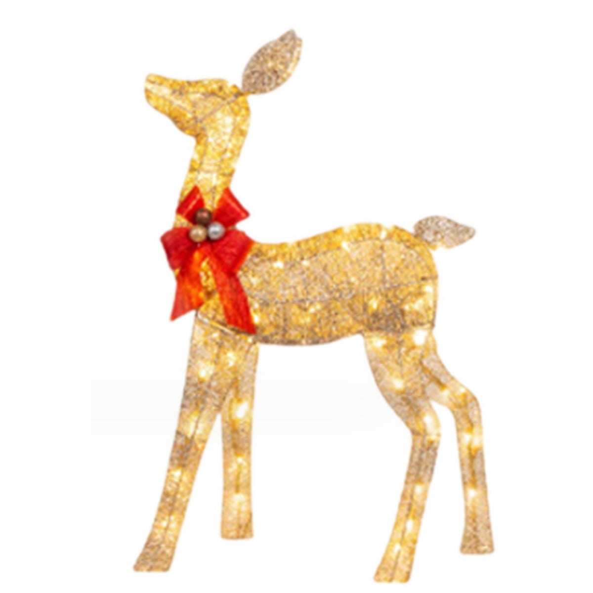 Reno navideño con lazo rojo, reno iluminado, adornos navideños para ...