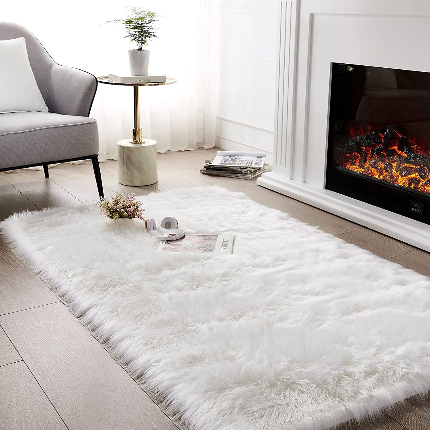 Soft Fluffy Rug White Faux Sheepskin Fur Area Rug Shaggy Couch Cover ...