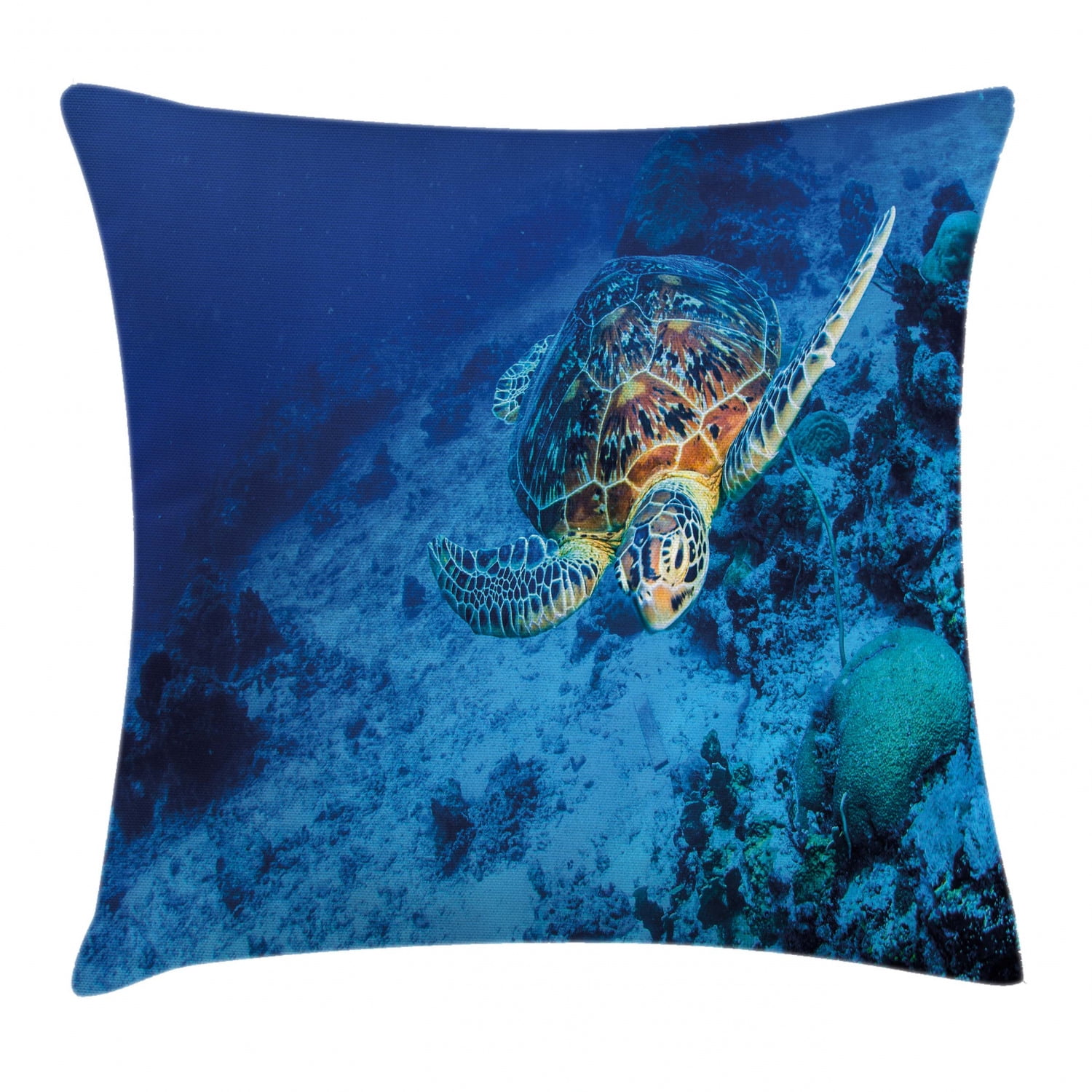 Turtle Throw Pillow Cushion Cover, Oceanic Wildlife Themed Photo of Sea ...