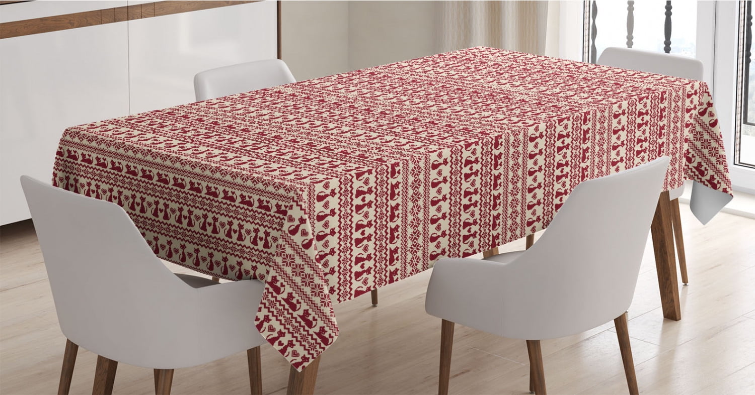 Nordic Tablecloth, Cat Pattern Pixel Art Inspirations Feline Love ...