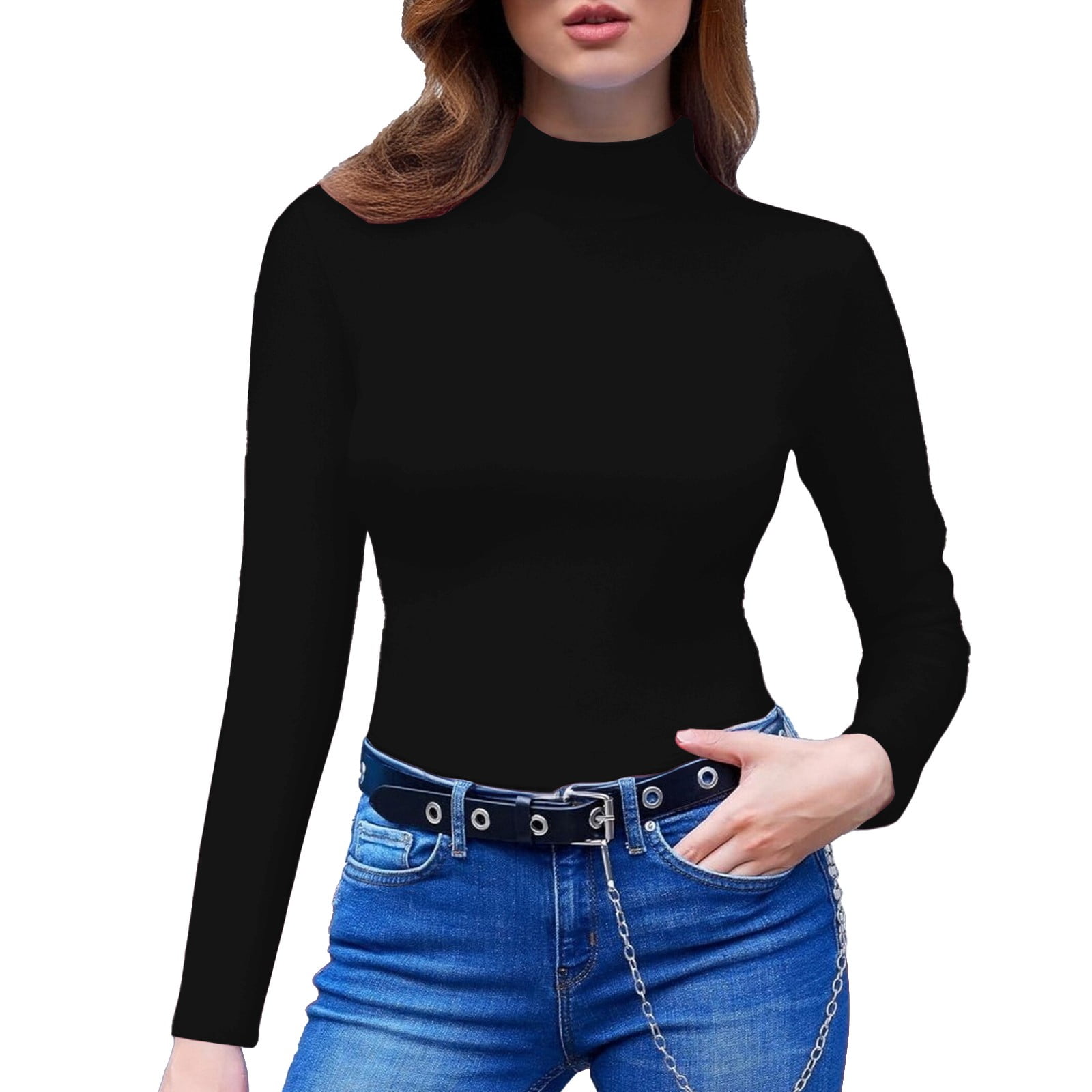 Click here for Manxivoo Womens High Neck Fitted Long Sleeve Top S... prices