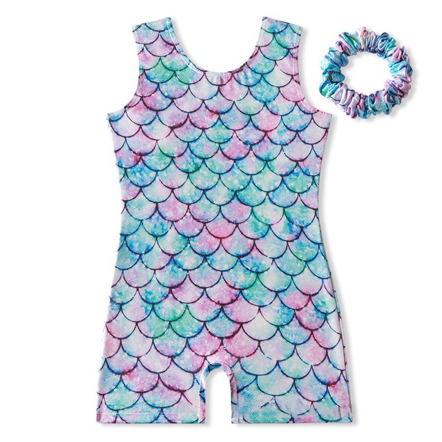 Kids Gymnastic Unitard with Scrunchie for Girls, Soft Fabric Dance ...