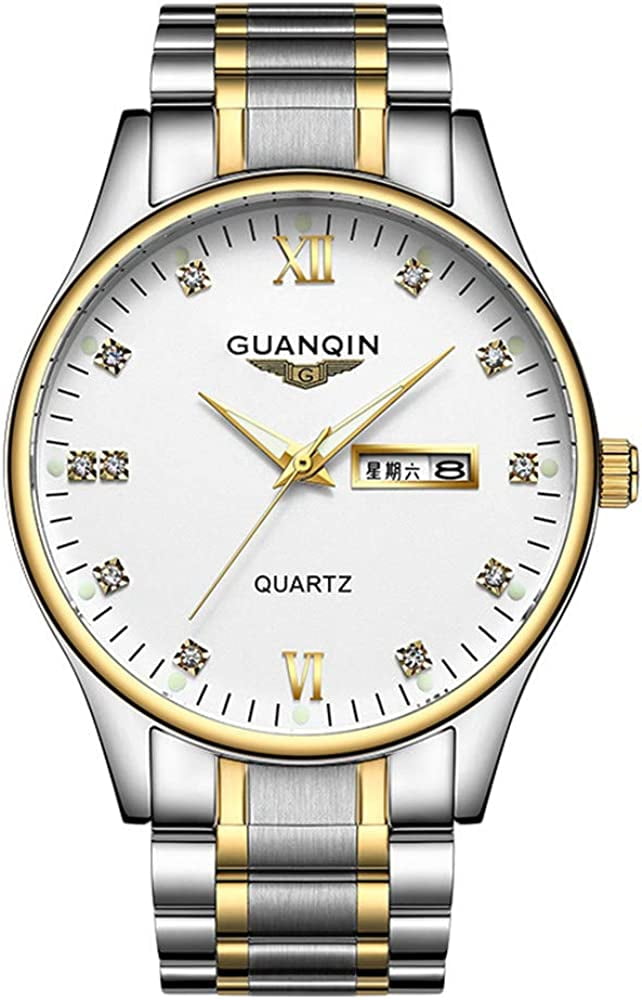 GUANQIN Men Quartz Fashion Business Rhinestone Luminous Calendar Wrist ...