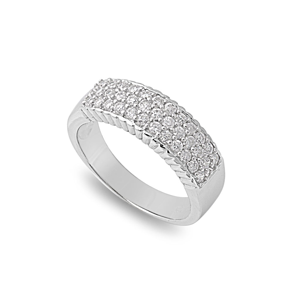 Pave Row Center Cubic Zirconia Ring Sterling Silver 925 - Walmart.com