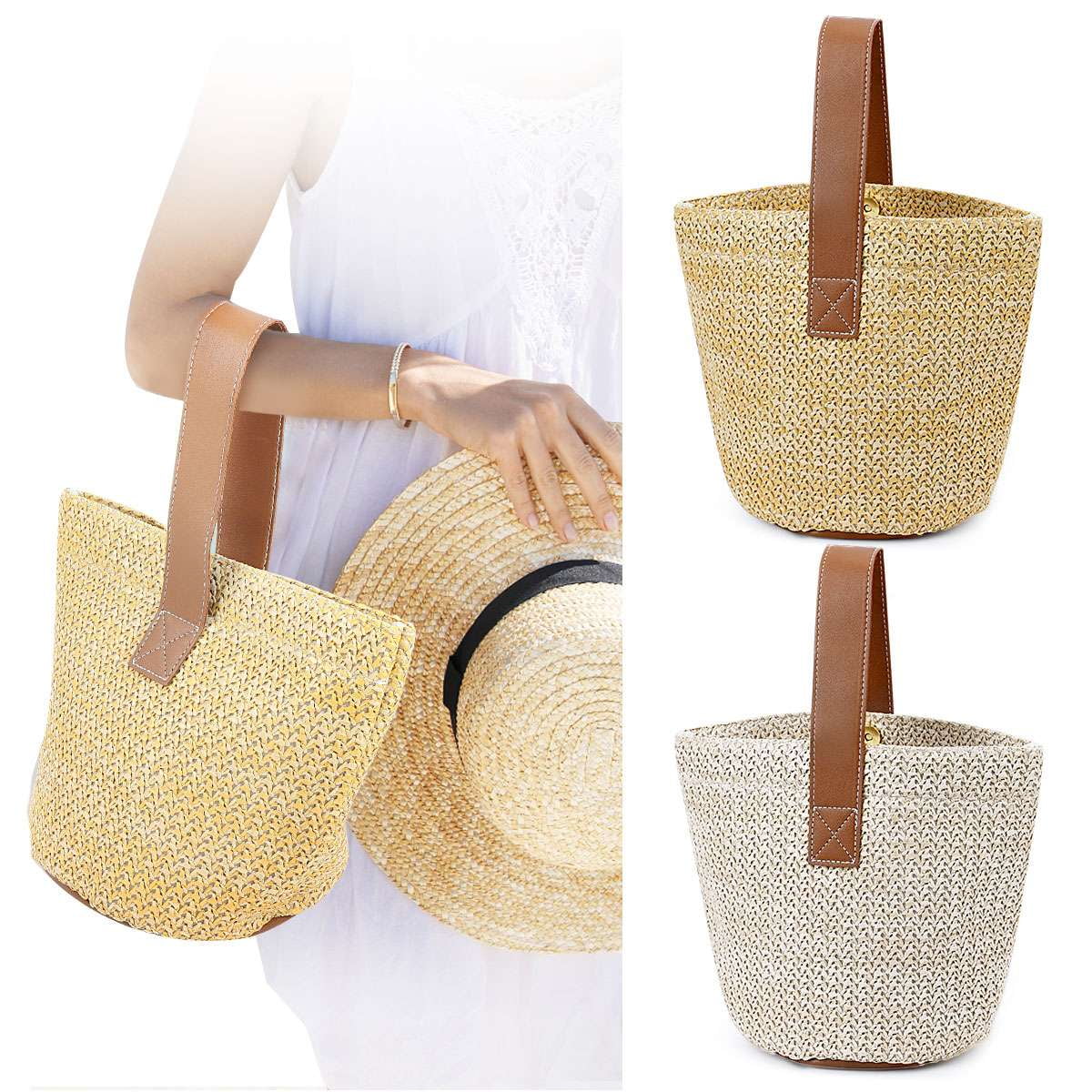 Spencer Women Straw Bag Woven Tote Bag Summer Beach Travel Rattan ...