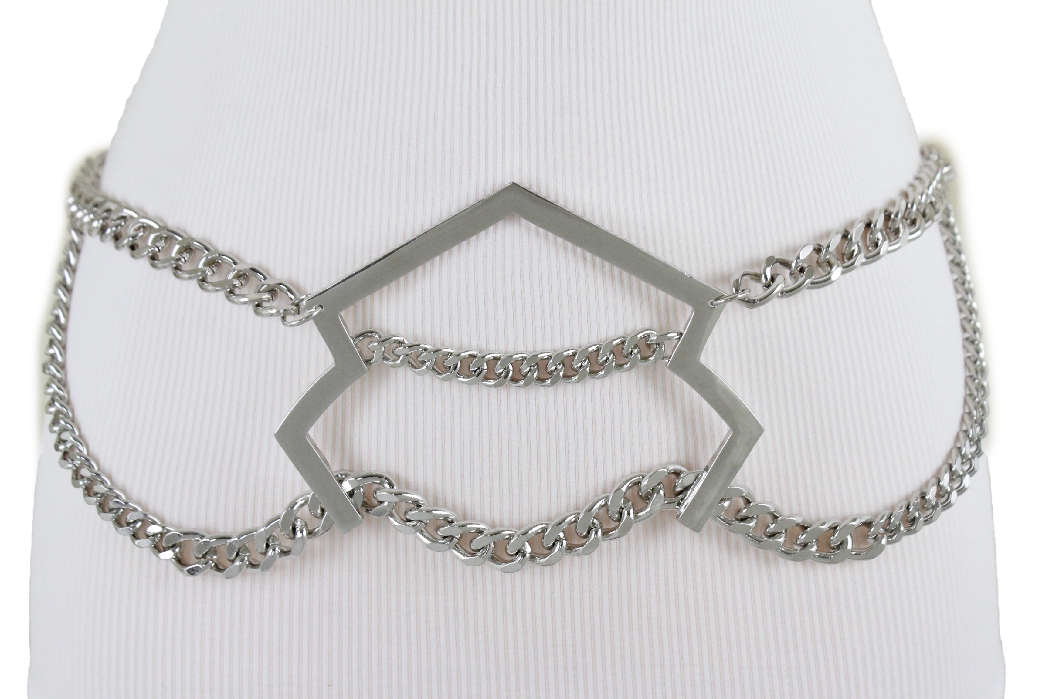 Women Silver Metal Chain Links Bold Wide Arrow Charm Buckle Belt Plus ...