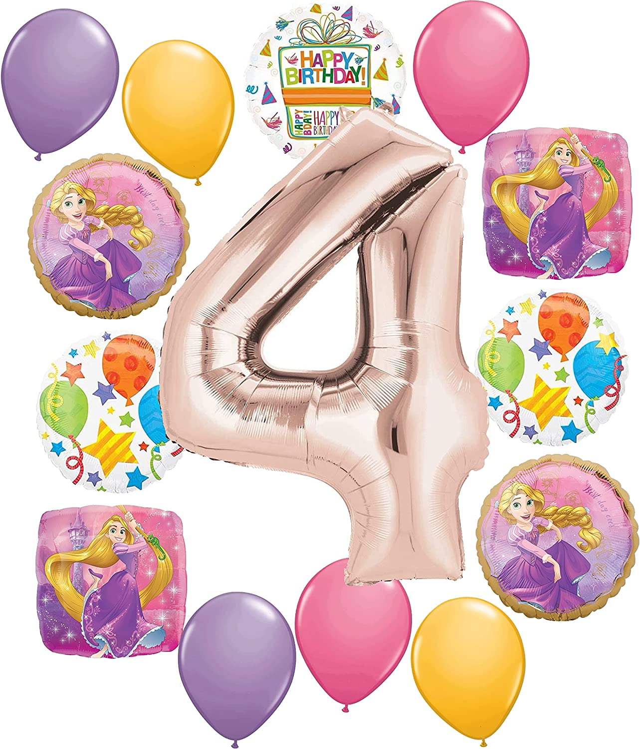 Princess Rapunzel 4th Birthday Party Supplies Balloon Bouquet ...