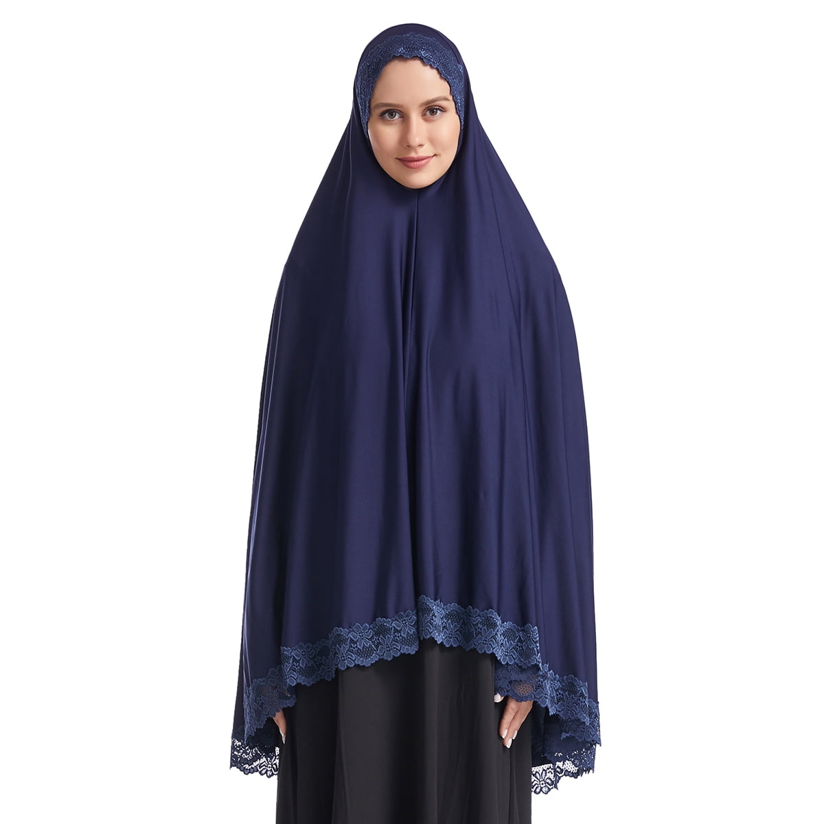 Muslim High Stretch Hijab Pure Color Half-body Cover Hijab with Lace ...