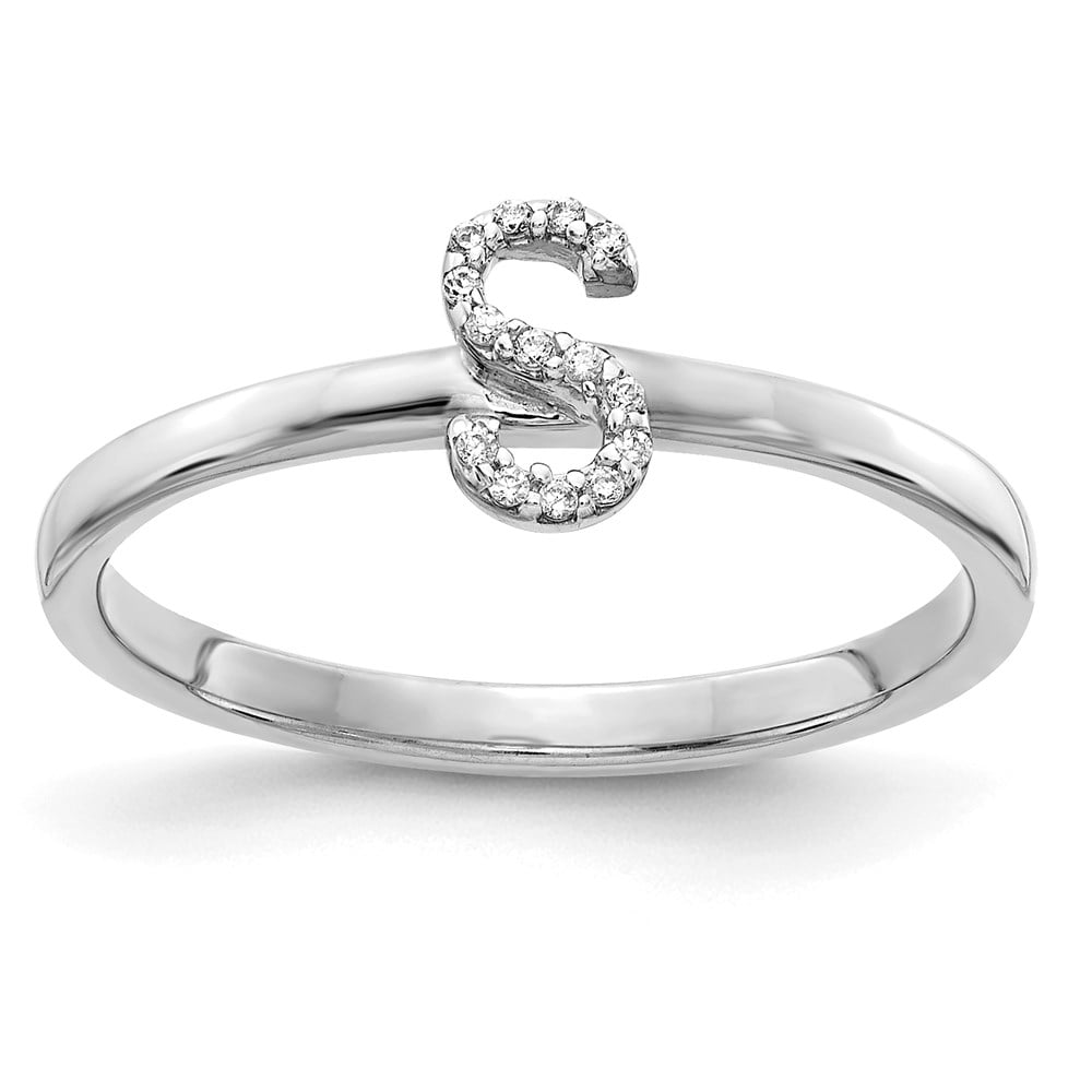 Solid 14k White Gold Diamond Initial Letter S Ring Band Size 6 (.042 ...