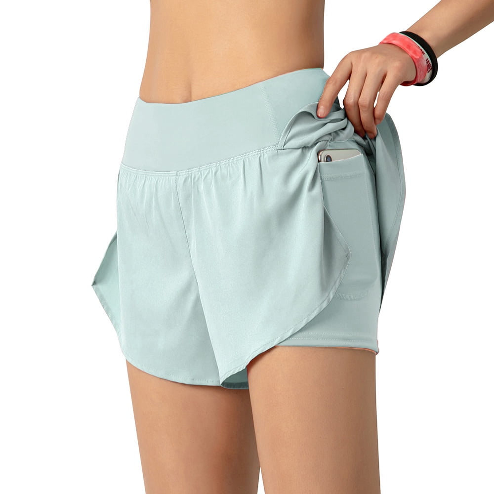 Lixada Women Running Shorts 2-in-1 with Pocket Wide Waistband Coverage ...