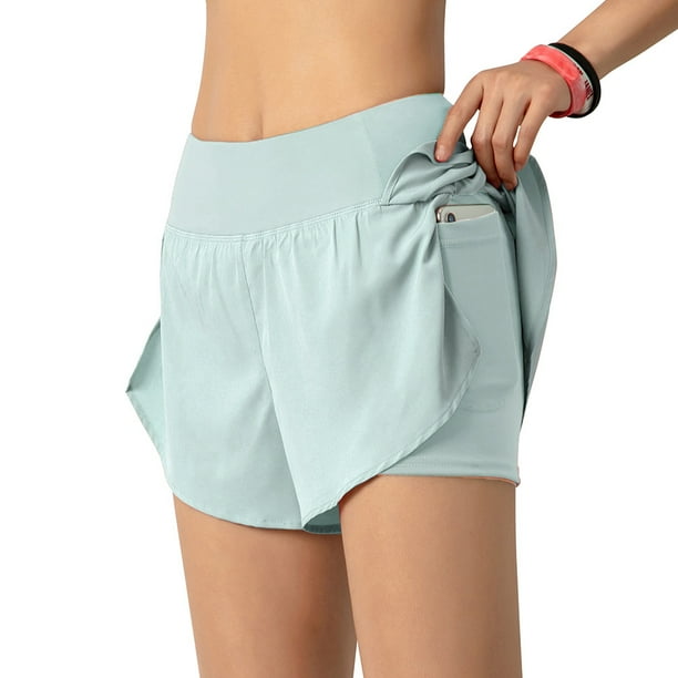 Lixada Women Running Shorts 2-in-1 with Pocket Wide Waistband Coverage Layer Liner Lounging ...