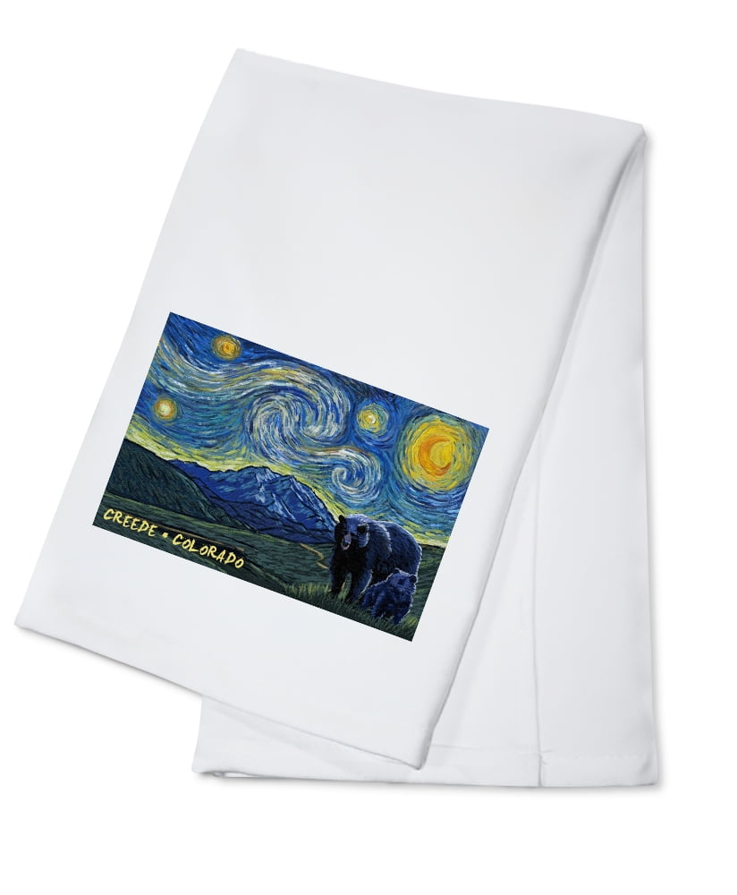 Creede, Colorado, Grizzly Bear and Cub, Starry Night (100% Cotton Tea ...