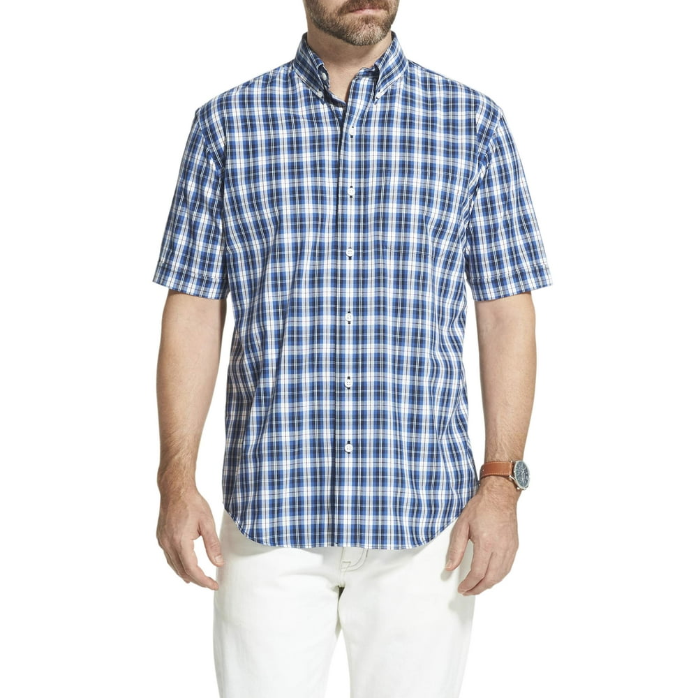 Arrow Mens Big And Tall Hamilton Poplin Plaid Short Sleeve Button Down